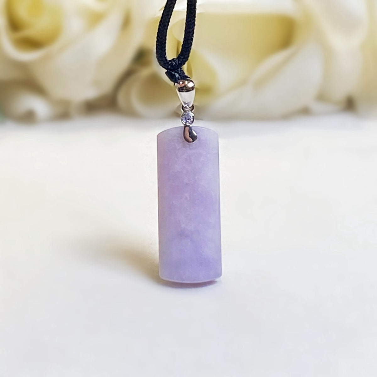 Purple Jade Rectangular Pendant 43mm - 18k White Gold Bail Natural Gra ...