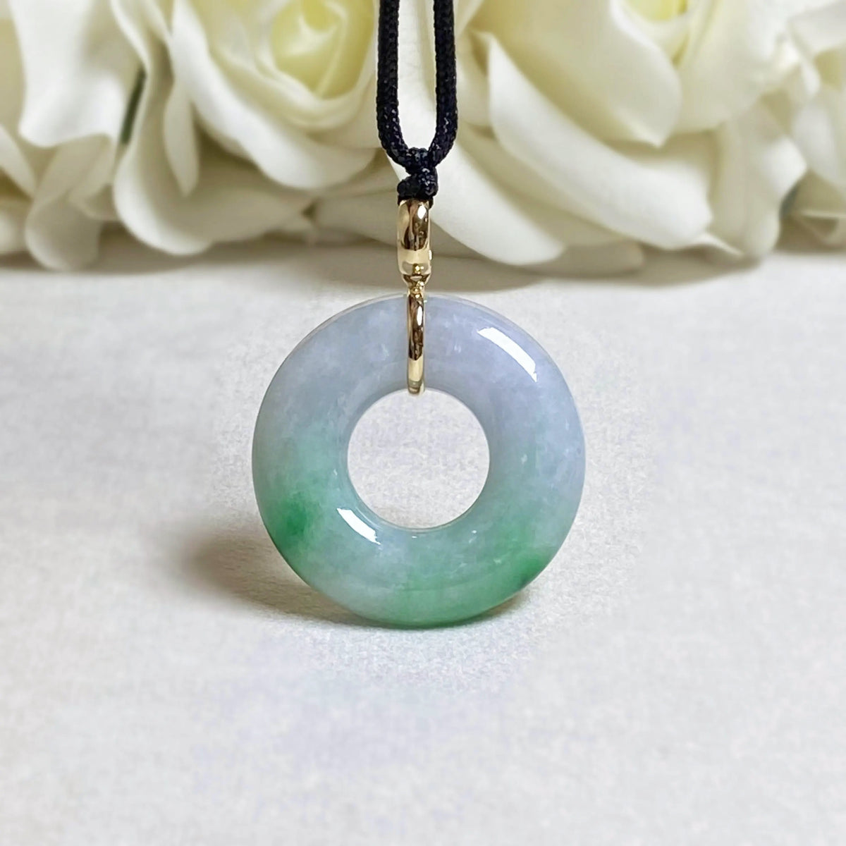 Round Green Donut Jade Pendant 18k Yellow Gold Bail – Natural Burmese ...