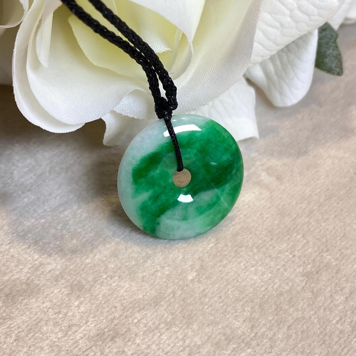 Delicate Green Round Disc Jade Pendant - 22.2mm Width Adjustable Cord ...