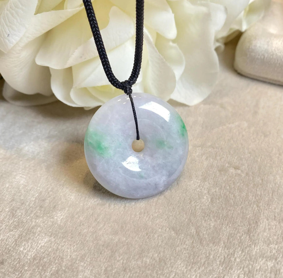 Elegant Purple Round Jade Disc Pendant with Black Adjustable String ...