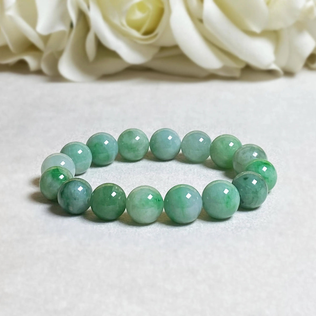Imperial Green Jade Bead Bracelet 18cm – Natural Burmese Jadeite ...