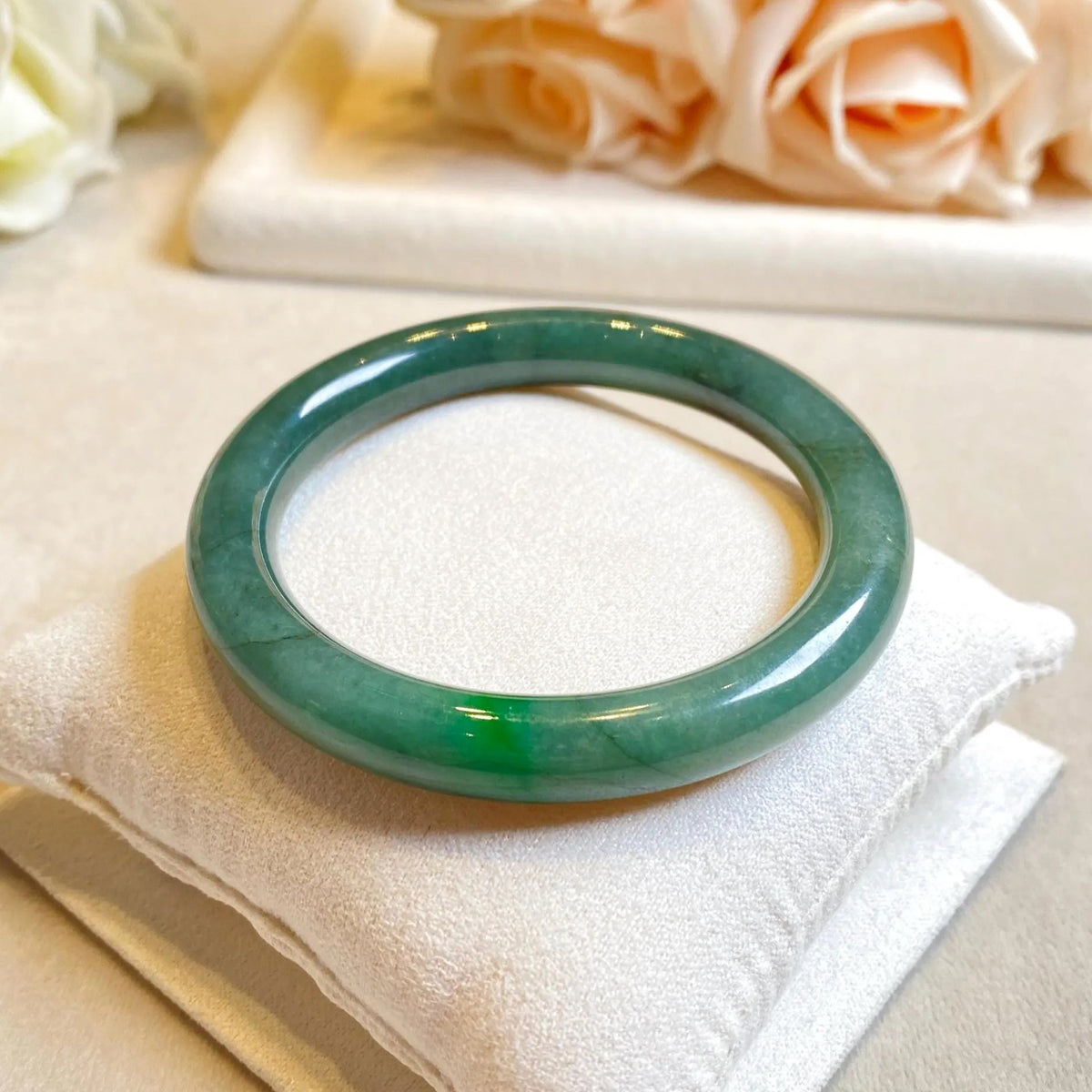 56.6mm Deep Green Round Jadeite Bangle – Untreated Burmese Jadeite ...