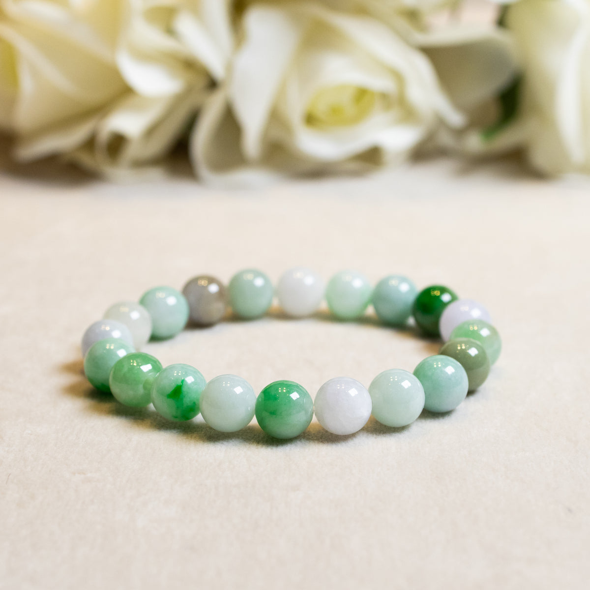 Multi Color Jade Bead Bracelet 17.5cm – Natural Burmese Jadeite ...
