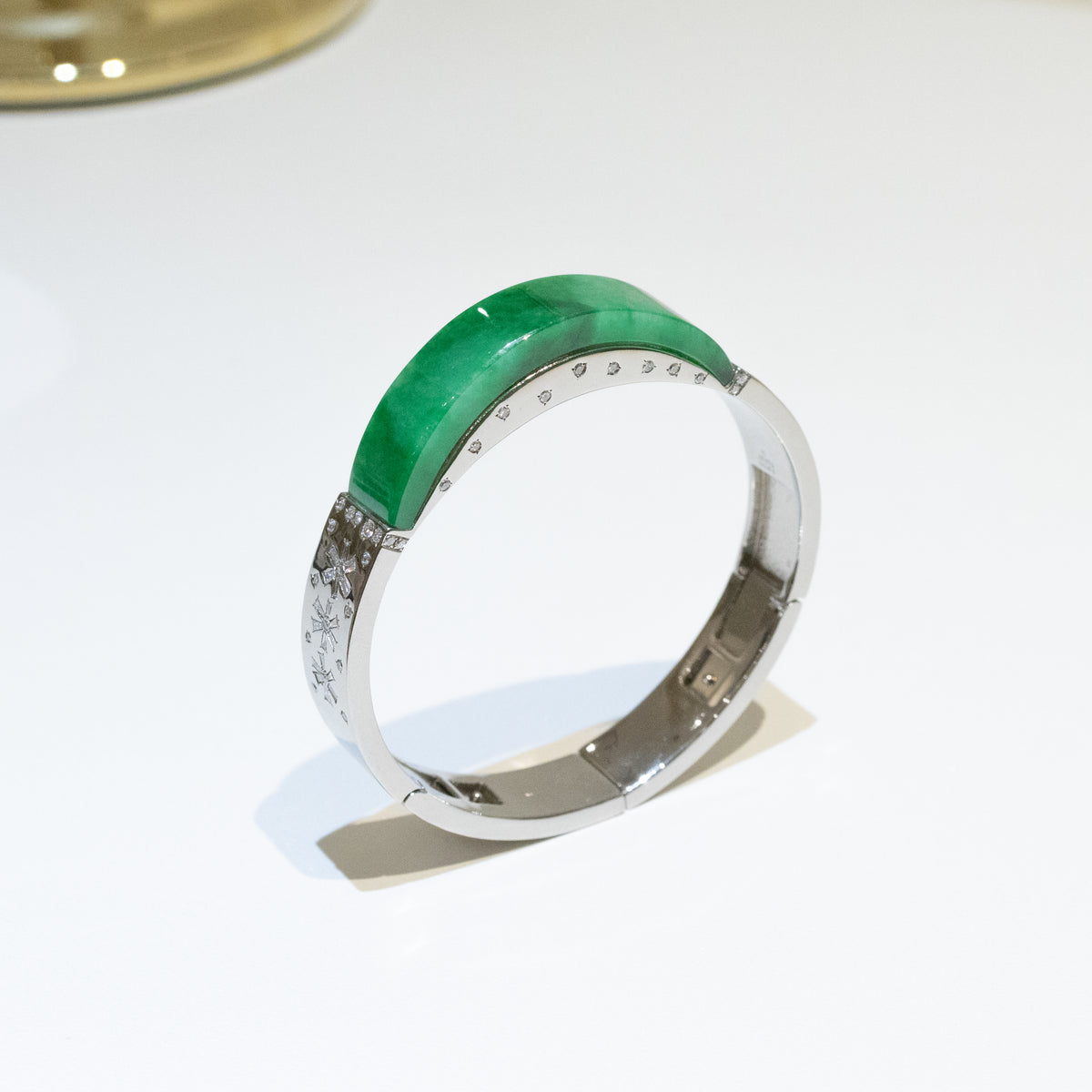 56mm Imperial Green Jadeite Hinged Bangle Bracelet with Diamonds - Typ ...